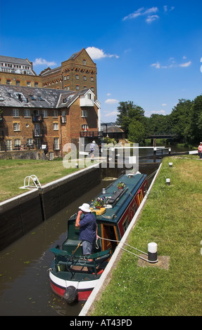 Old mill buildings at Coxs Lock on the River Wey Navigation canal ...