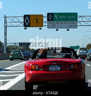 Car pool and clean pass vehicle lane on expressway. New York USA Stock ...