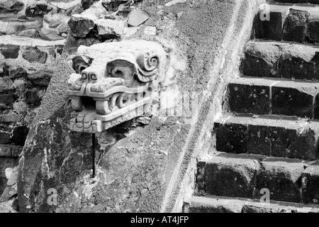 Plumed serpent head sculpture at the Aztec ruins of the Templo Mayor or ...