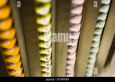 A selection of dips in a large stainless steel dip dispenser at a fast ...