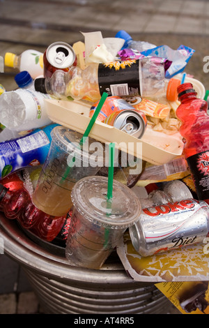 Waste bin filled with fast food packaging at Steam Rally, Abergavenny ...