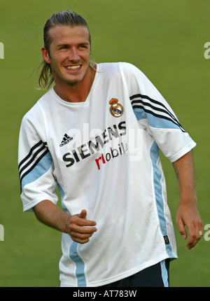 Real Madrid's David Beckham of England looks on during a soccer match ...