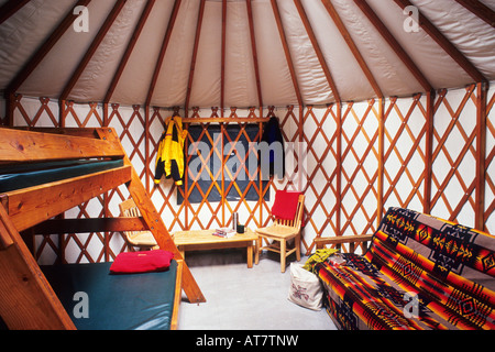Yurt interior, Oregon State Park, Oregon Stock Photo - Alamy