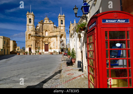 Church of the Visitation and red telephone box Gharb, Gozo Malta Stock ...