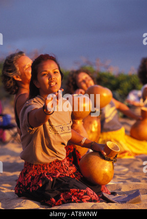 Hawaiian hula dancers with Ipu Gourd Hula Drum Stock Photo - Alamy