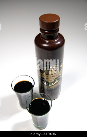 Riga Latvia. Bottles of Riga Black Balsam traditional Latvian herbal ...