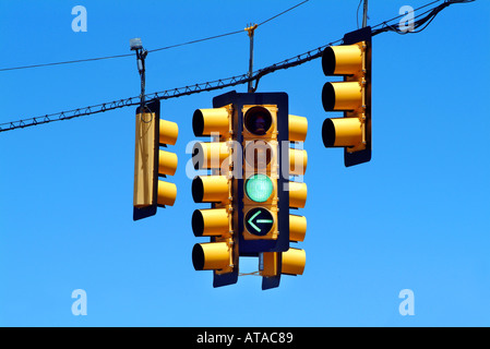 Traffic light with green arrow left and right turn signal against Stock ...