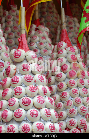 Chinese sweet buns arranged in towers at the 2006 Bun Festival Cheung ...