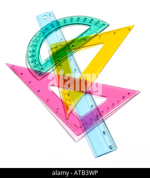 Plastic Measuring devices protractor protractors triangle square Stock ...