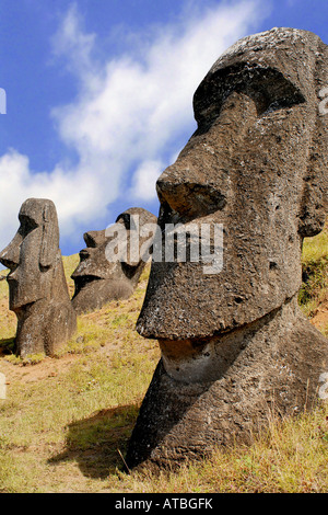 Moai statues in the Rano Raraku Volcano in Easter Island, Rapa Nui ...