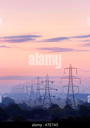 pylon rows at sunrise Stock Photo - Alamy