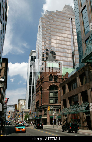 Architectural contrast of buildings in Yonge Street, Toronto, Canada ...