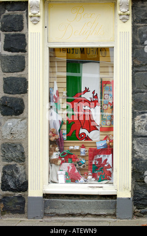 Welsh tourist shop with red dragon at Brecon Powys South Wales Cymru UK ...