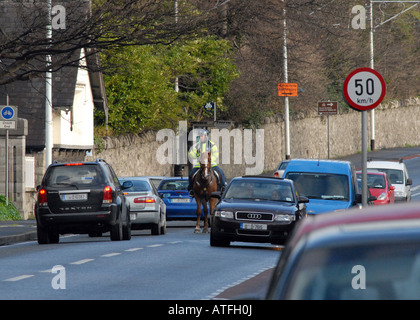 Irish Police An Garda Siochana road block with signs and barriers Stock ...