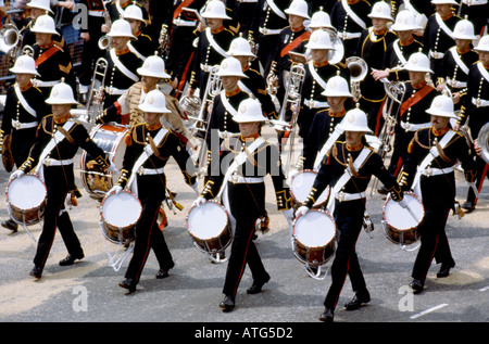 British Royal Marines Band marching past The Ship Anson, The Hard ...