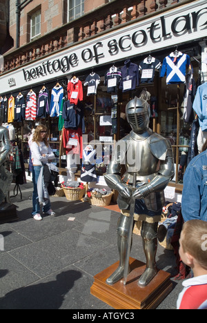 dh ROYAL MILE EDINBURGH Gift shop displaying tartan kilts and rugby ...