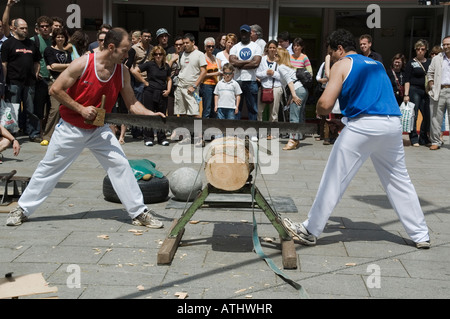 Basque traditional sports exhibition. Cathedral square, Barcelona ...