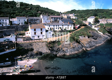 Portloe Cove and Harbour in summer with Cornish flag, small boats ...