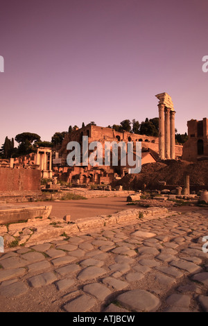 Rome, Forum. The Via Sacra with the Temple of Antoninus and Faustina to ...