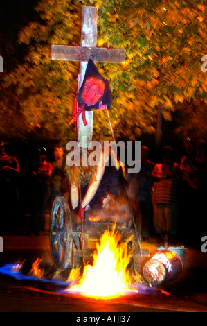 Performance of public execution crucifixion of Witch Stock Photo - Alamy