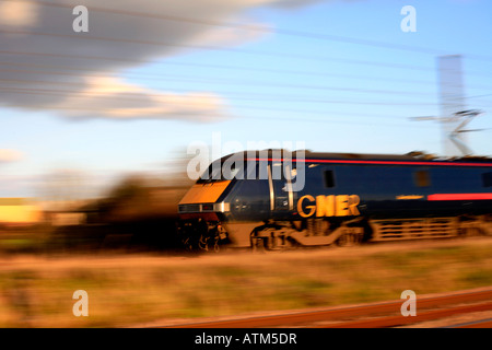 GNER 91 class DVT Electric HST train Lolham Peterborough Cambridgeshire ...