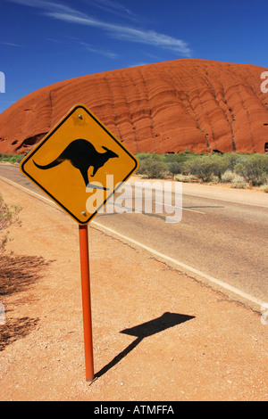 Kangaroo warning sign, Uluru, Ayers Rock at sunset, Uluru-Kata Tjuta ...