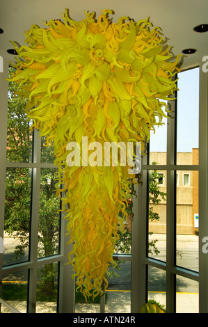 Dale Chihuly "Yellow Neon Chandelier" glass sculpture in the Columbus ...