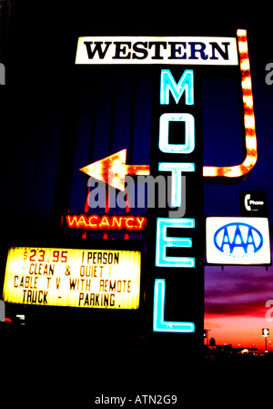 Western Motel sign at night, on Route 66 in Shamrock, Texas Stock Photo ...