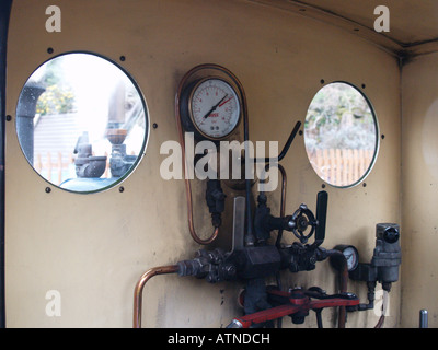 Cab and controls of a narrow gauge steam engine at the Apedale heritage ...