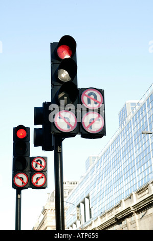 traffic light signals and no left turn buses excepted signs in Stock ...