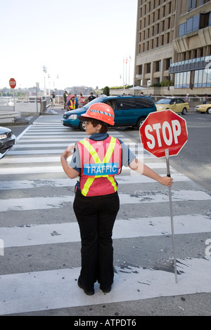 Women controlling traffic in pedestrian area Vancouver Canada Stock ...