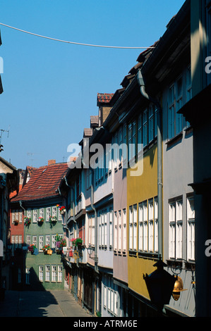 Houses on Kraemerbruecke - Merchants Bridge in Erfurt, Germany. Two ...
