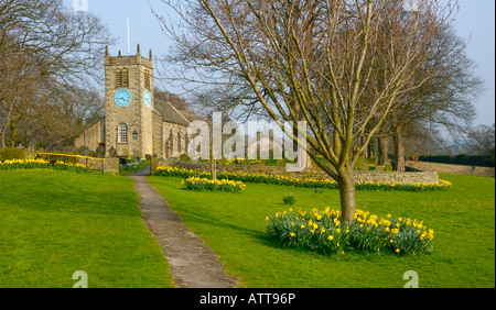 St Peter's church, Addingham, in springtime, West Yorkshire UK Stock ...