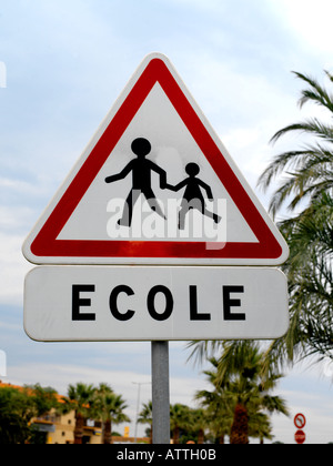 Languedoc Rousillon France School Road Sign Stock Photo - Alamy