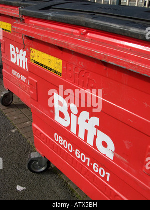 2 two Biffa red wheelie bins Stock Photo - Alamy