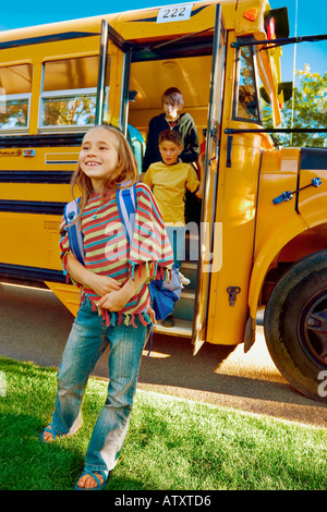 Students Getting Off The School Bus Stock Photo - Alamy