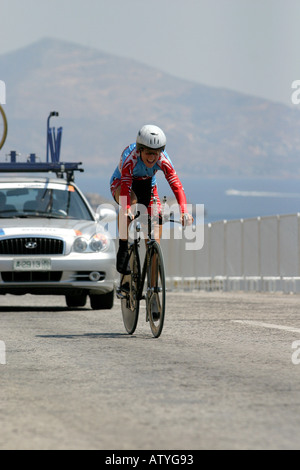 Canadian cyclist Lyne Bessette out on the time trial course along the ...