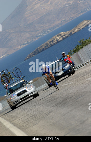 British cyclist Stuart Dangerfield out on the time trial course on ...