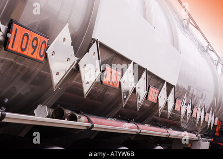 Warning signs on Road Tanker Stock Photo - Alamy