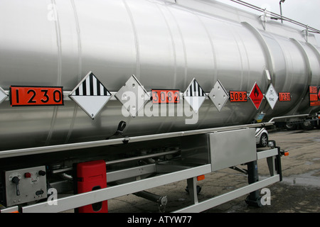 Safety signs on Road Tanker trailer Stock Photo - Alamy