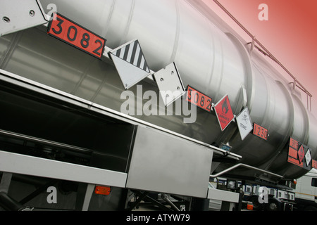 Safety signs on Road Tanker trailer Stock Photo - Alamy