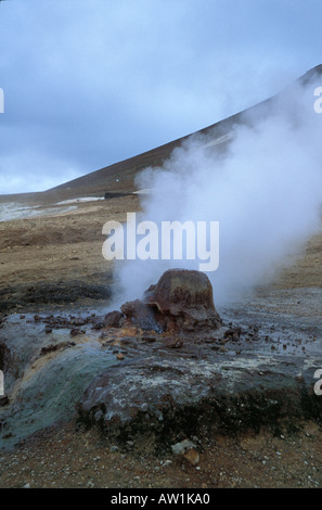 Steam escapes from capped riser in earths crust , Iceland Stock Photo ...
