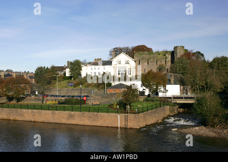 Brecon Castle stands next to the Brecon Castle Hotel near the river Usk ...