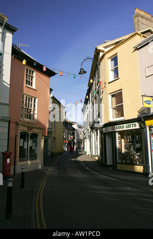 Brecon Town center street and local shops in popular tourist holiday ...