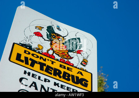 Don t be a litterbug sign about trash in town and fines by police Stock ...
