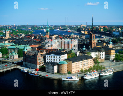 Overview of Riddarholmen Island with yachts and Gota Canal boats from ...