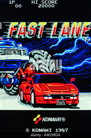 Fast Lane Konami 1987 Vintage arcade videogame screen shot - EDITORIAL ...