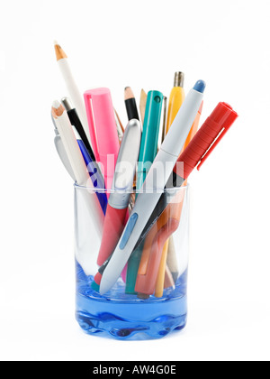 Pens and pencils on white background Stock Photo - Alamy