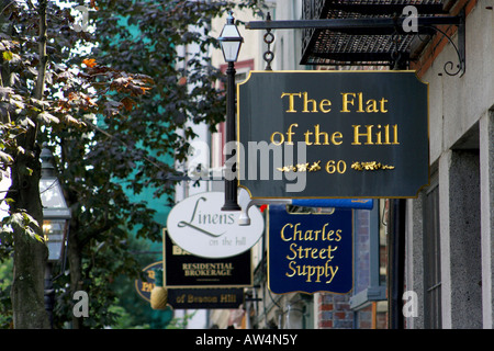 Charles Street Beacon Hill shops and brick sidewalks in Boston with ...