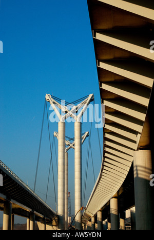 Pont Gustave Flaubert, a vertical-lift bridge crossing Seine river at ...
